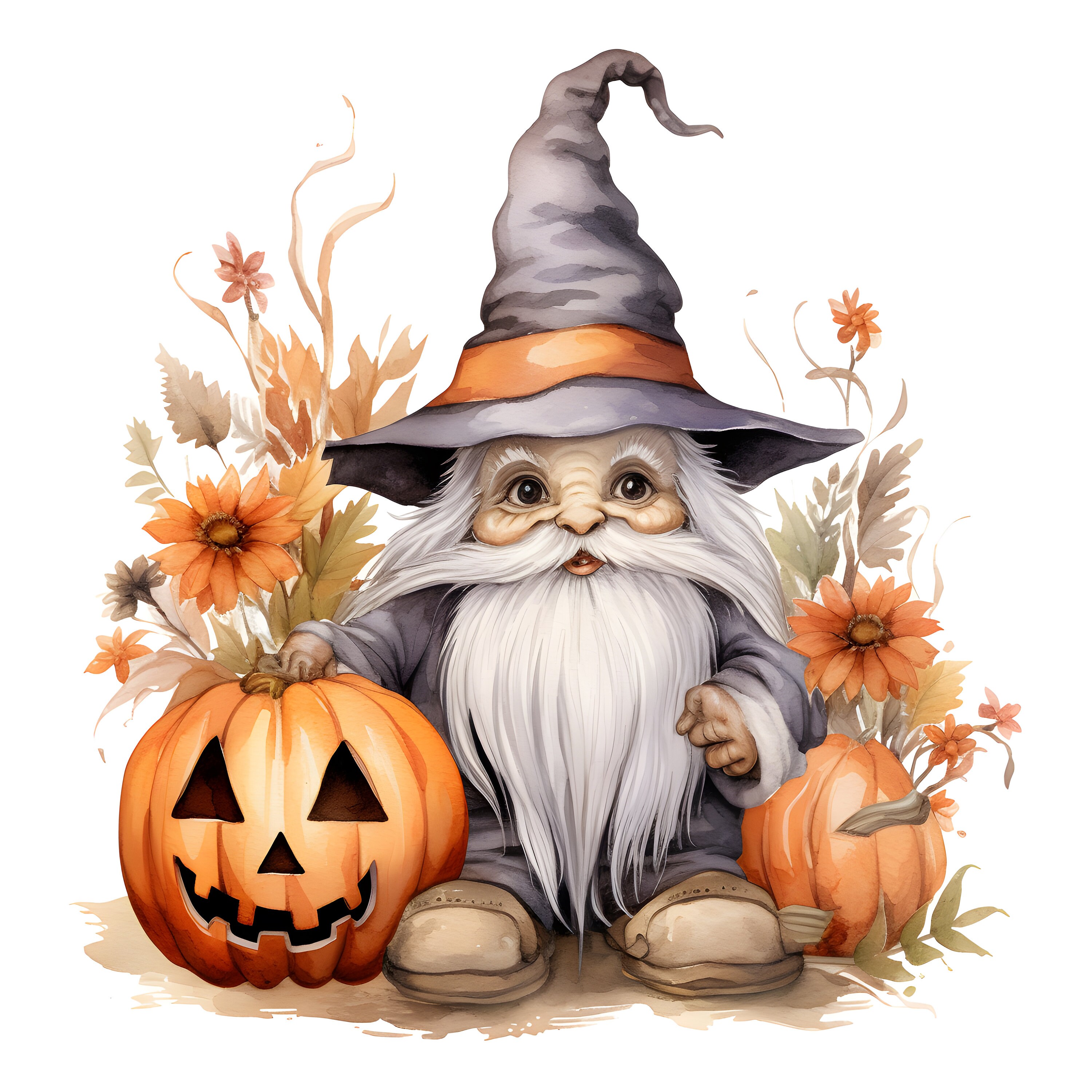 Witch Halloween Gnome Clipart, 12 Jpgs, Watercolor Gnome, Witch Gnome ...