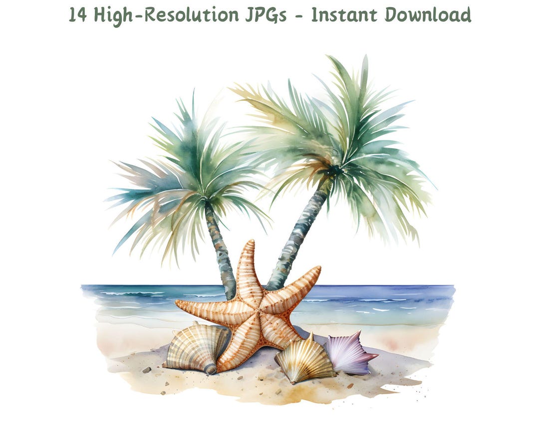 Watercolor Palm Tree Clipart: Beach Summer Designs (14 JPG Files) - Etsy