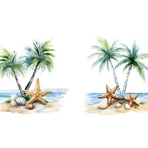 Watercolor Palm Tree Clipart, 14 JPG, Tropical Beach, Summer Beach Art ...