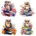 Owl Sitting on A Stack of Books Clipart, 16 Jpgs, Watercolor Books, Owl ...