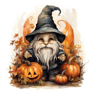 Watercolor Halloween Gnome Clipart, 16 JPG, Witch Gnome, Watercolor ...
