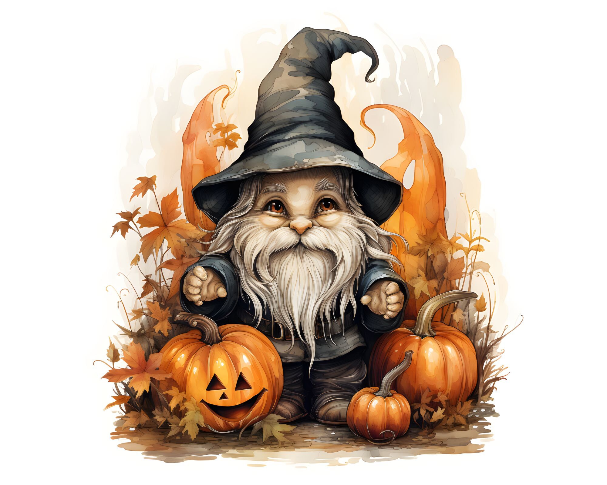 Watercolor Halloween Gnome Clipart, 16 JPG, Witch Gnome, Watercolor ...