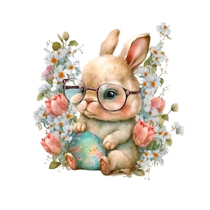Funny Easter Bunnies in Glasses Clip Art, Rabbit Illustration Bundle ...