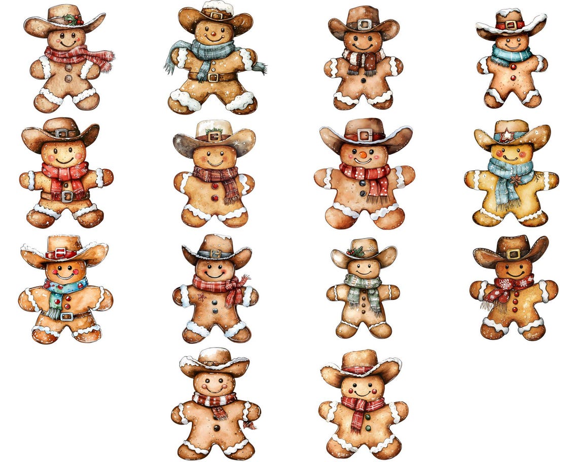 Cowboy Gingerbread Christmas Clipart: 14 PNG Images (digital Download ...