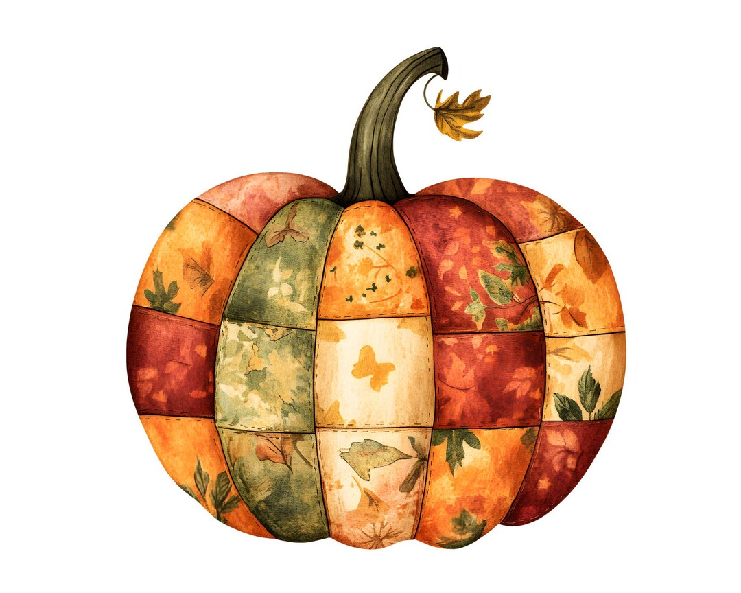 Patchwork Pumpkin Clipart, 12 PNG, Halloween Pumpkin Clip Art ...