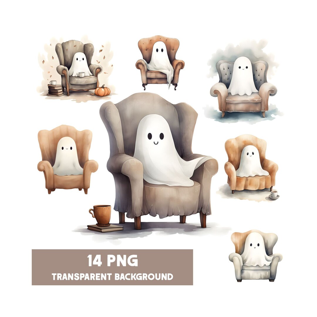 Ghost on Chair Clipart, Ghost PNG, Halloween Clipart, Cute Ghost Png ...