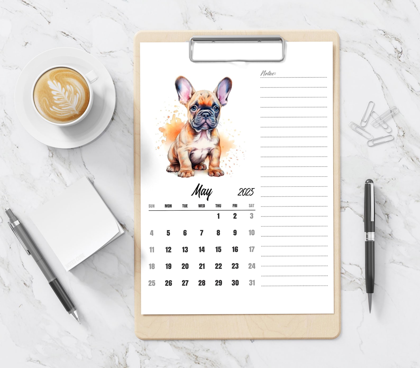 Watercolor Puppy Calendar 2025, Cute Puppies Calendar, Monday Sunday ...