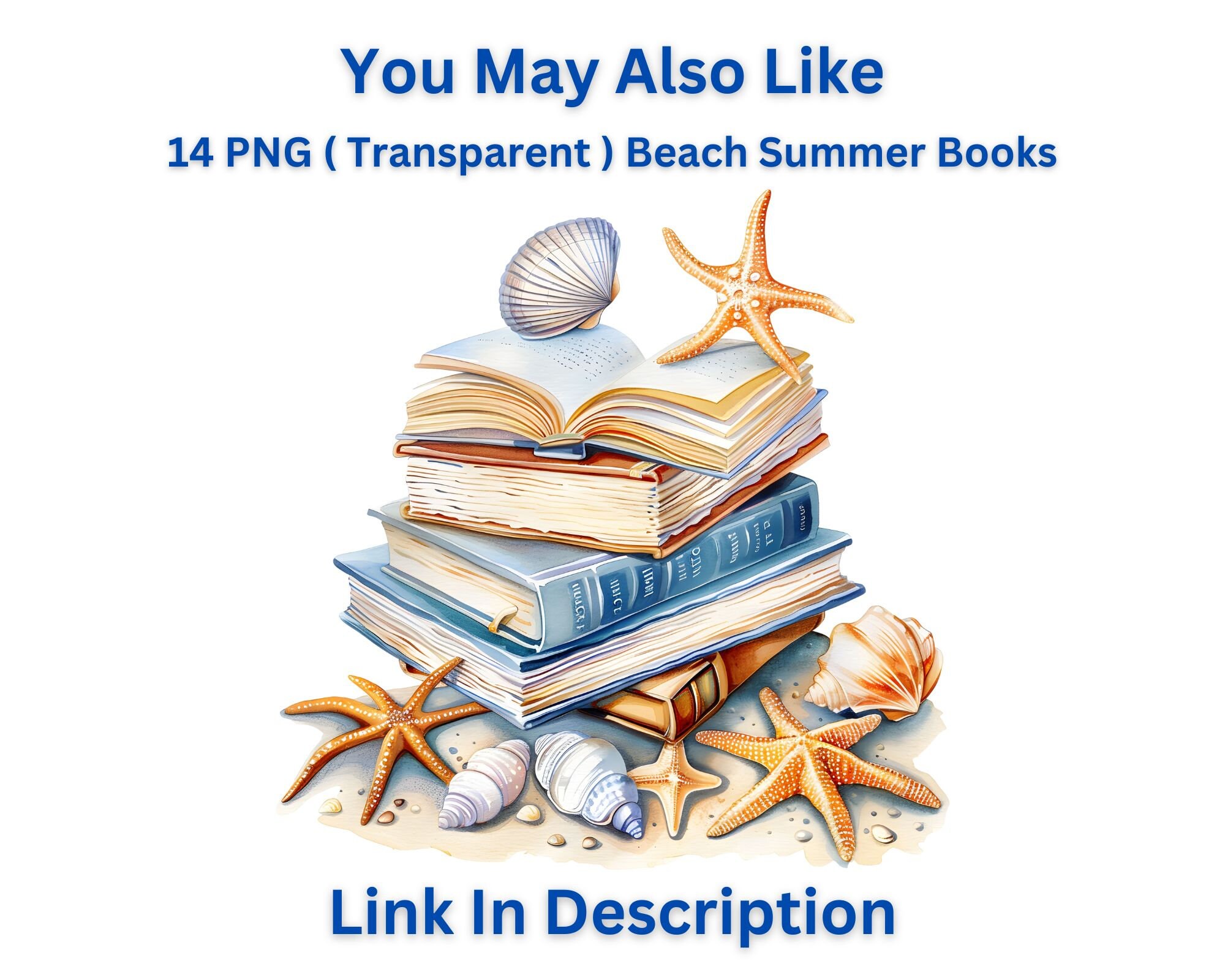 Beach Books Clipart: Watercolor Stack of Books, Summer Theme (digital ...