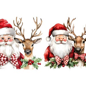 Santa With Reindeer Clipart, 12 PNG, Christmas Sublimation Design, Card ...
