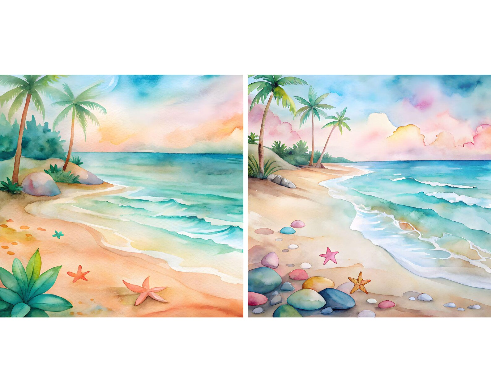 Watercolor Beach Digital Paper: Tropical Coastal Backgrounds (JPG Pack ...