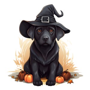 Halloween Black Lab Clipart, Watercolor Witch Dog (12 Jpgs) (commercial ...