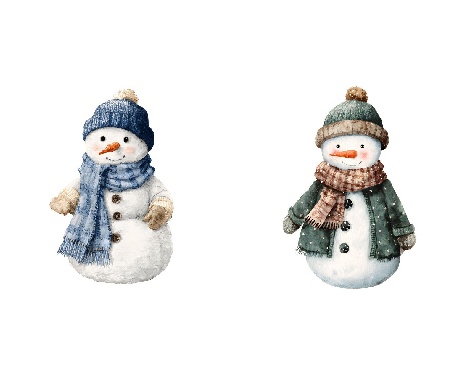 Snowman Watercolor Clipart – Snowman With Hat & Scarf, 16 JPG Files ...