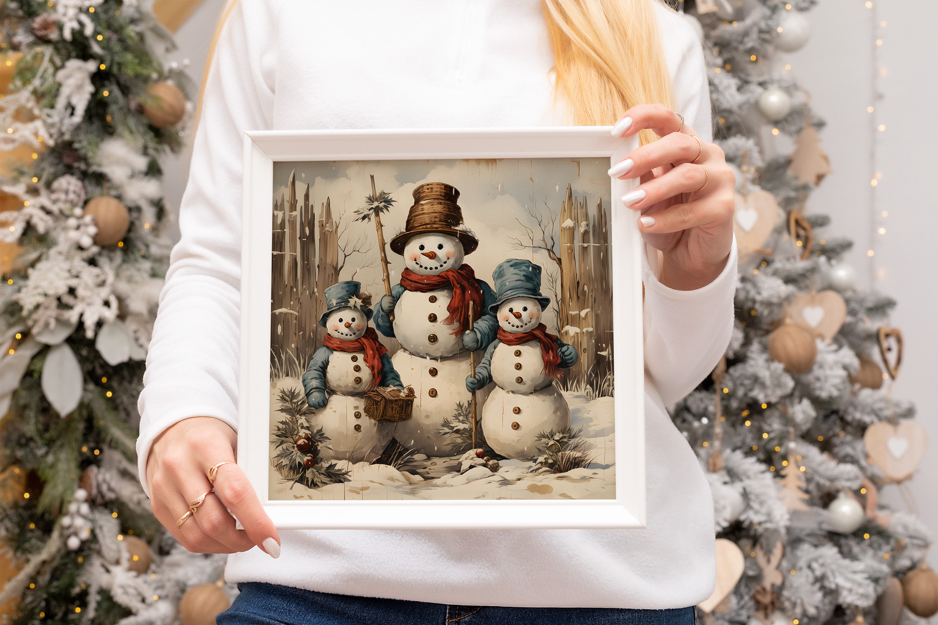 Vintage Christmas Wall Art Prints: Square Holiday Decor (digital ...