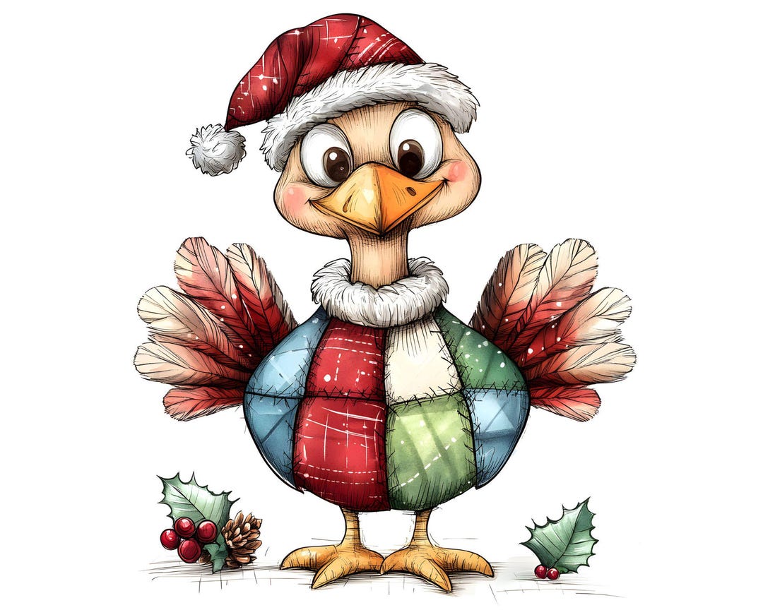 Christmas Turkey Clipart: Whimsical Xmas Art (digital Download) - Etsy