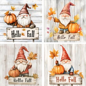 Hello Fall Gnome Illustrations, 24 JPG, Scrapbooking Images, Card ...