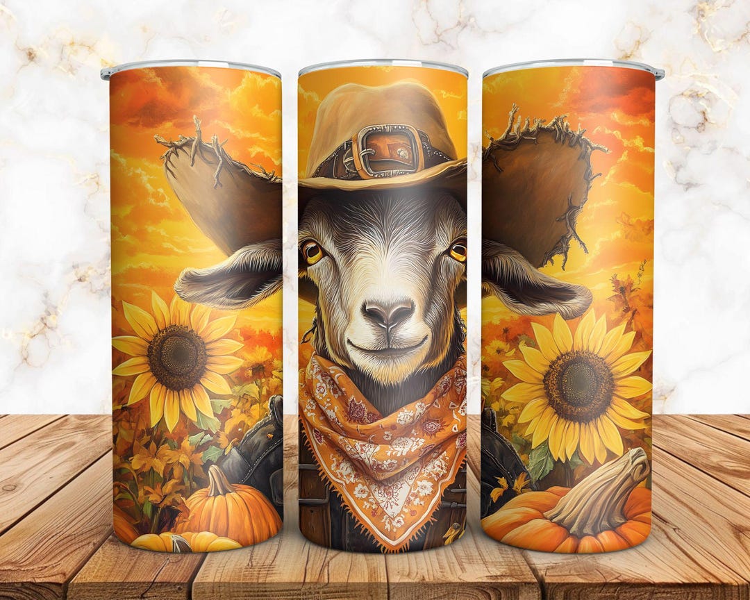 Autumn Cowboy Goat 20oz Tumbler Wrap: Seamless Oil Painting (digital ...