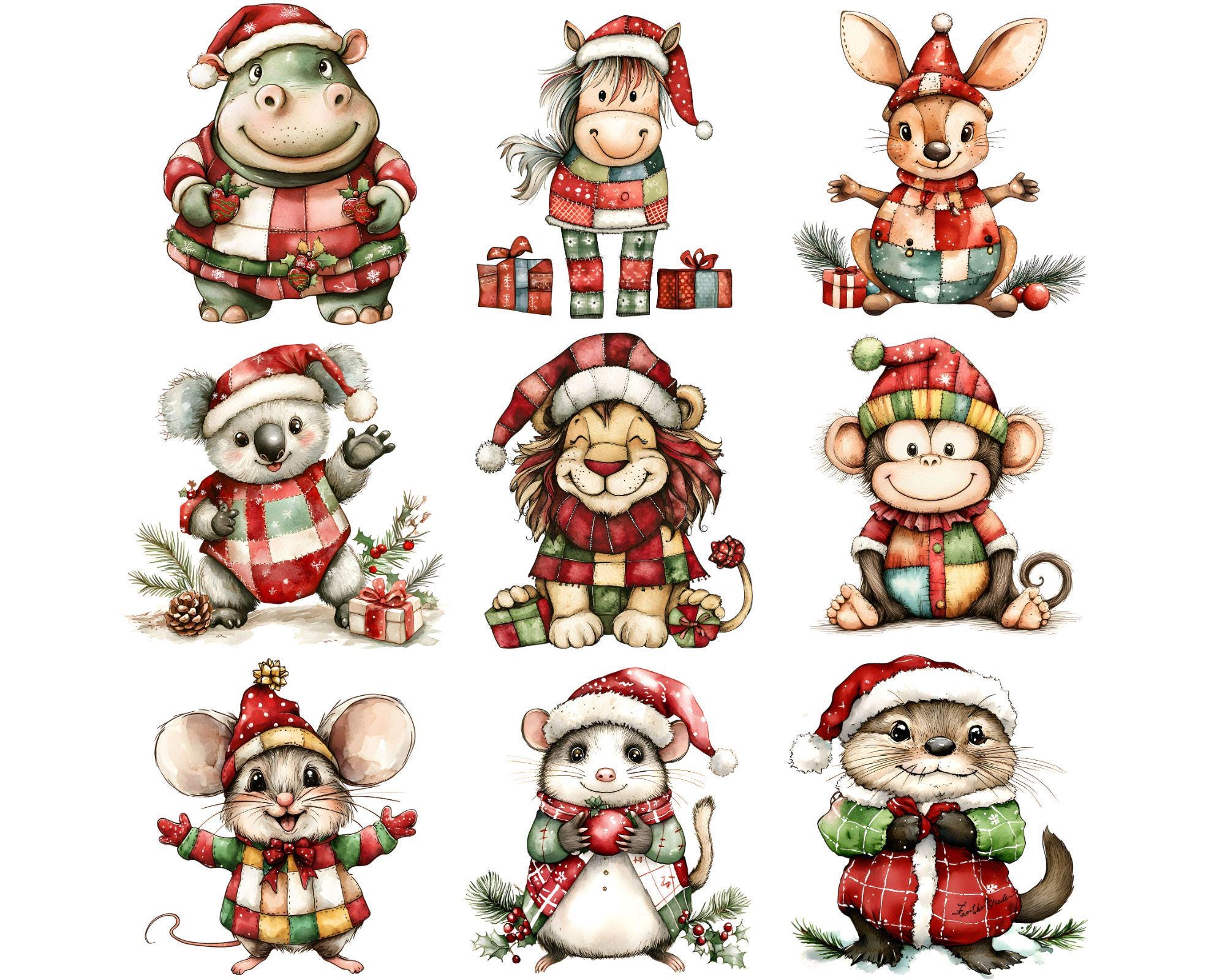 Watercolor Christmas Animals Clipart Bundle: 560 Whimsical JPG Images ...