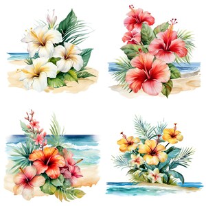 Watercolor Tropical Flowers Clipart, 20 JPG, Beach Summer Floral Images ...