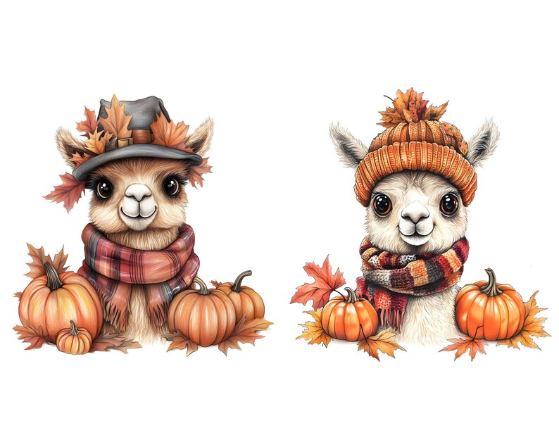 Autumn Alpaca Clipart, 14 JPG, Cute Fall Clip Art, Paper Crafting, Card ...