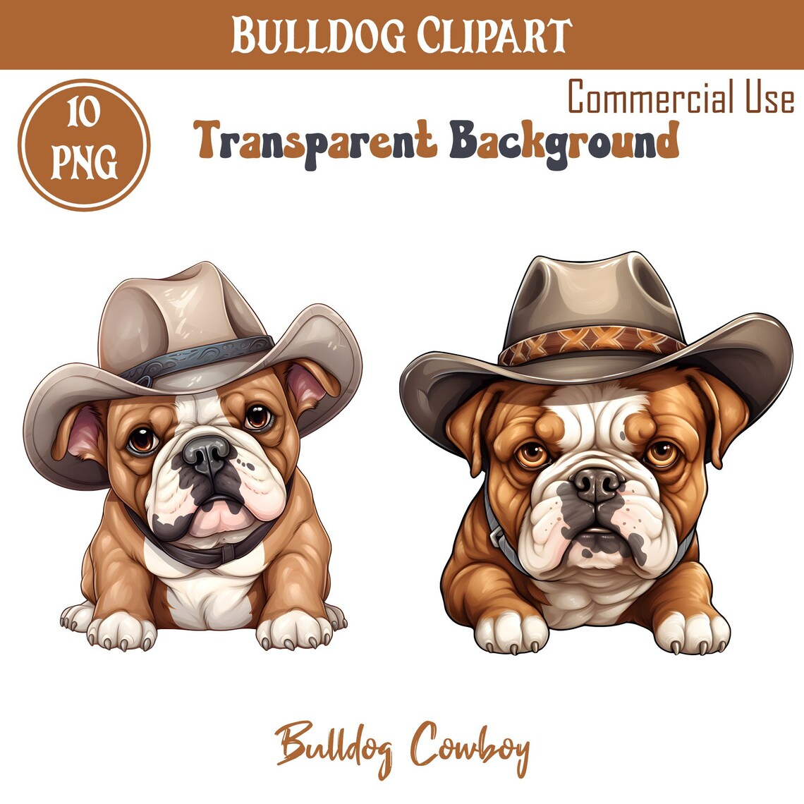 Cowboy Bulldog Clipart: Western Dog PNG, Commercial Use (digital ...
