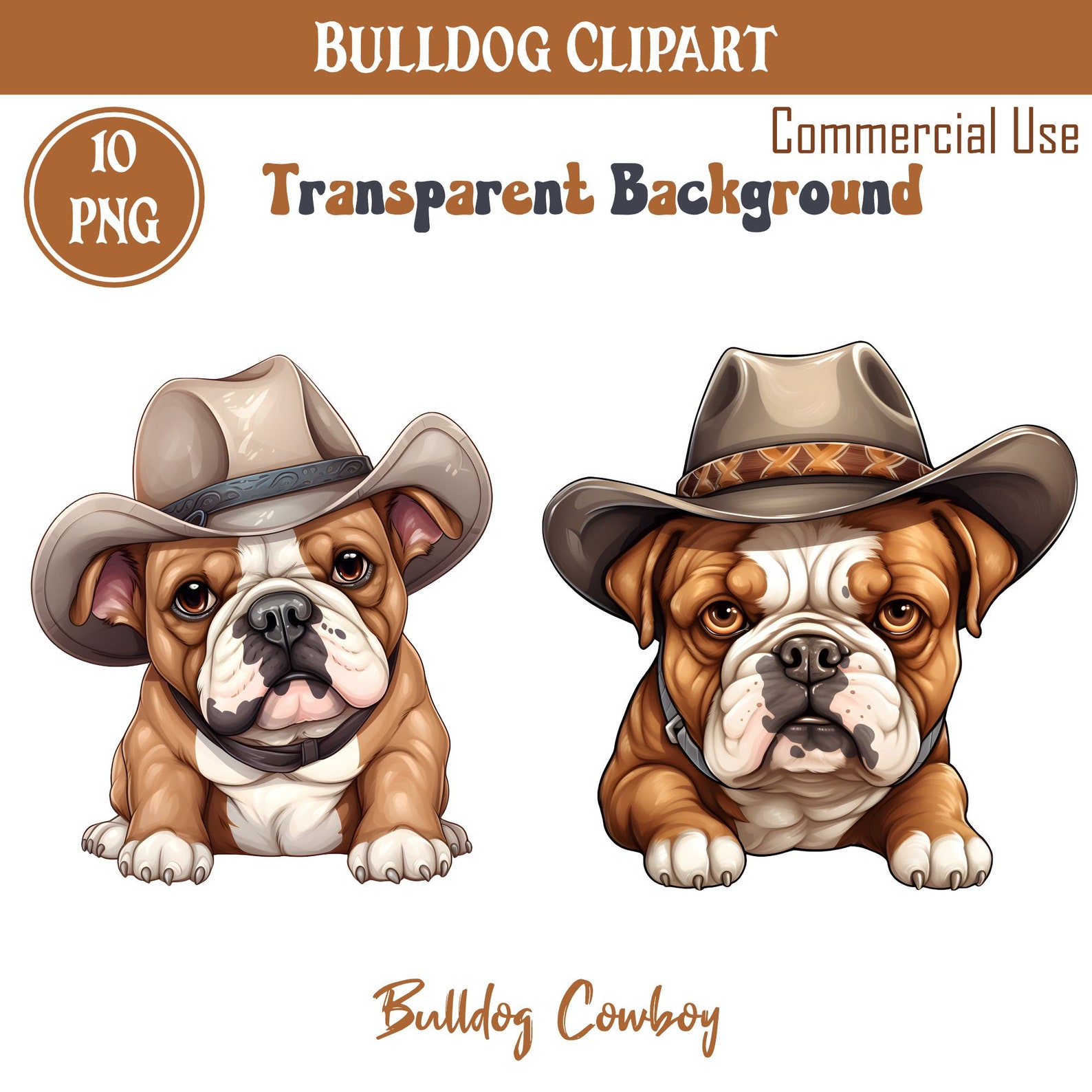 Cowboy Bulldog Clipart: Western Dog PNG, Commercial Use (digital ...