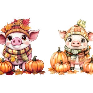 Autumn Pig Clipart, 14 JPG, Cute Fall Clip Art, Paper Crafting, Card ...