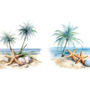 Watercolor Palm Tree Clipart, 14 JPG, Tropical Beach, Summer Beach Art ...