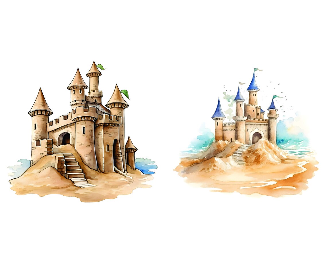 Watercolor Sandcastle Clipart 14 JPG Sand Castle Clipart - Etsy