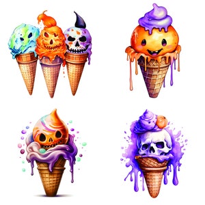 Halloween Ice Cream Clipart, 20 Jpgs, Watercolor Ice Cream, Halloween ...