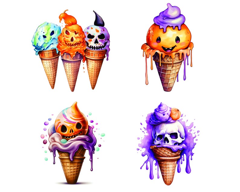 Halloween Ice Cream Clipart, 20 Jpgs, Watercolor Ice Cream, Halloween ...