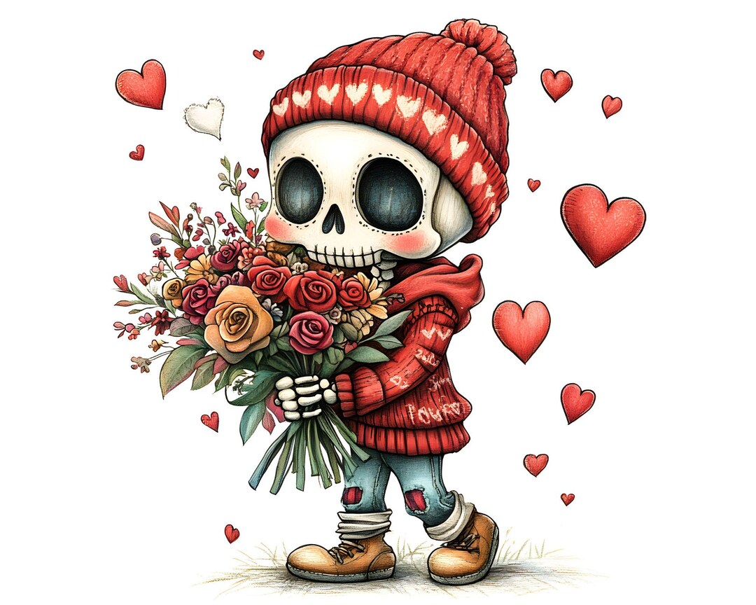 Valentine Skeleton Clipart, Valentine's Day Illustration, Paper Craft ...