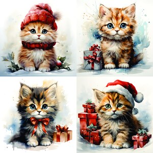 Cute Christmas Cats Clipart, 24 JPG, Xmas Cat Clip Art, Watercolor Cat ...