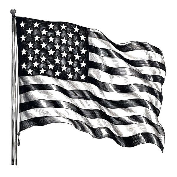 Usa Flag Black White Clipart - Etsy