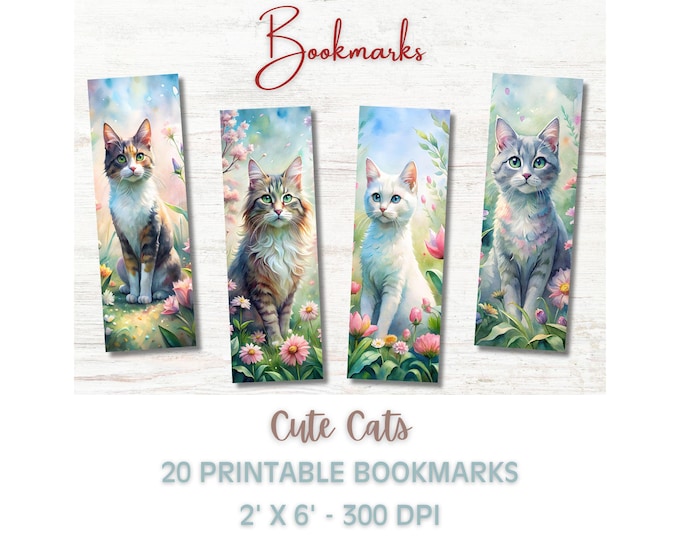 50 Cute Cat Printable Bookmarks, Kitten Digital Bookmark Sheets, Cat ...