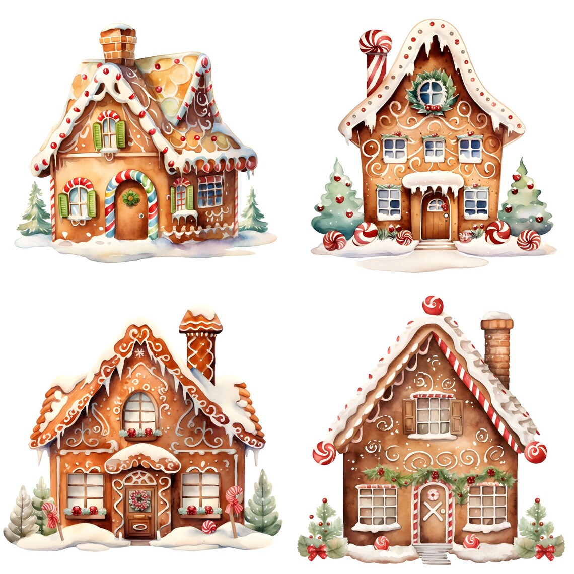 Watercolor Gingerbread House Clipart PNG Christmas Clipart - Etsy