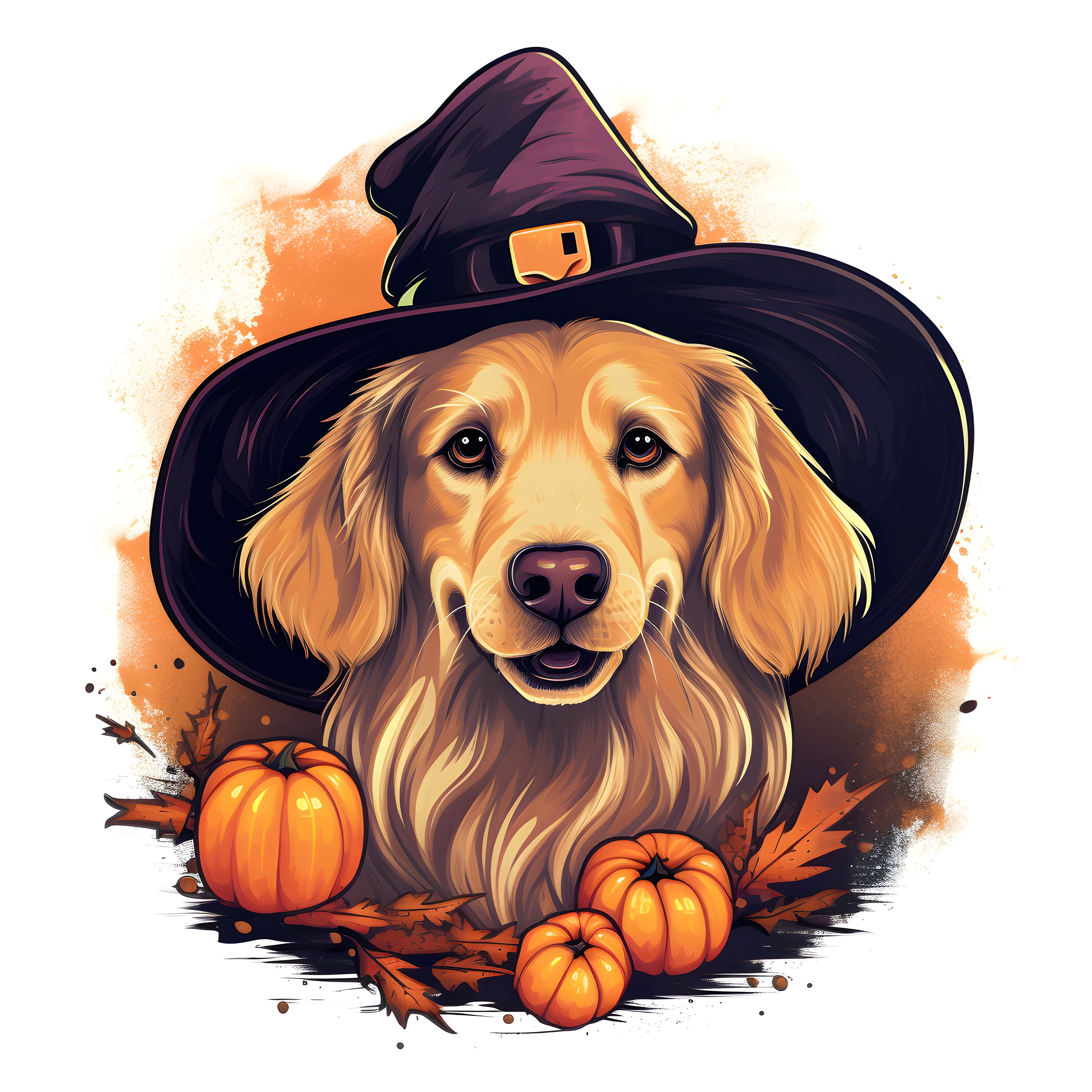 Halloween Golden Retriever Clipart 12 Jpgs Watercolor Witch - Etsy