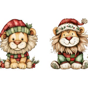 Cute Christmas Lion Clipart, 14 JPG, Whimsical Xmas Clip Art, Paper ...