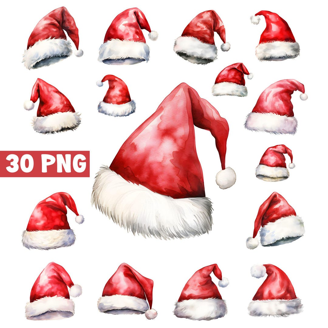 Santa Hat Clipart – Watercolor Christmas Hat PNG Bundle, 30 Files ...