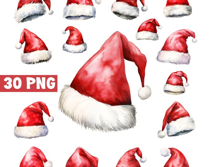 Festive Santa Hat Clipart Bundle: Holiday Art (commercial Use) (12 Jpgs ...