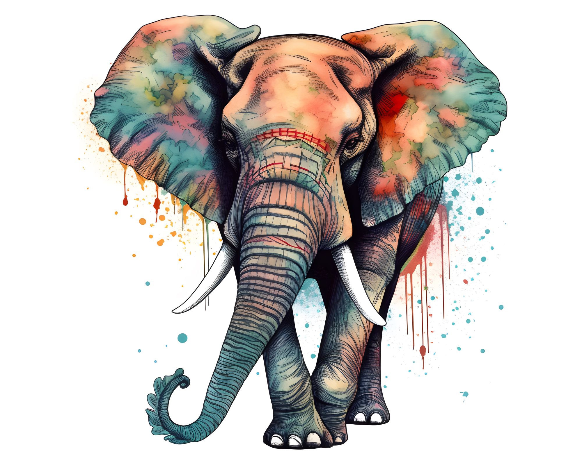 Watercolor Elephant Clipart, 12 High Quality Jpgs, Elephant Head Clip ...