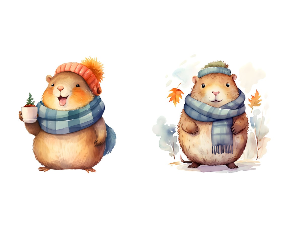 Winter Capybara Clipart, 10 PNG, Winter Clipart, Animal Clipart, Animal ...