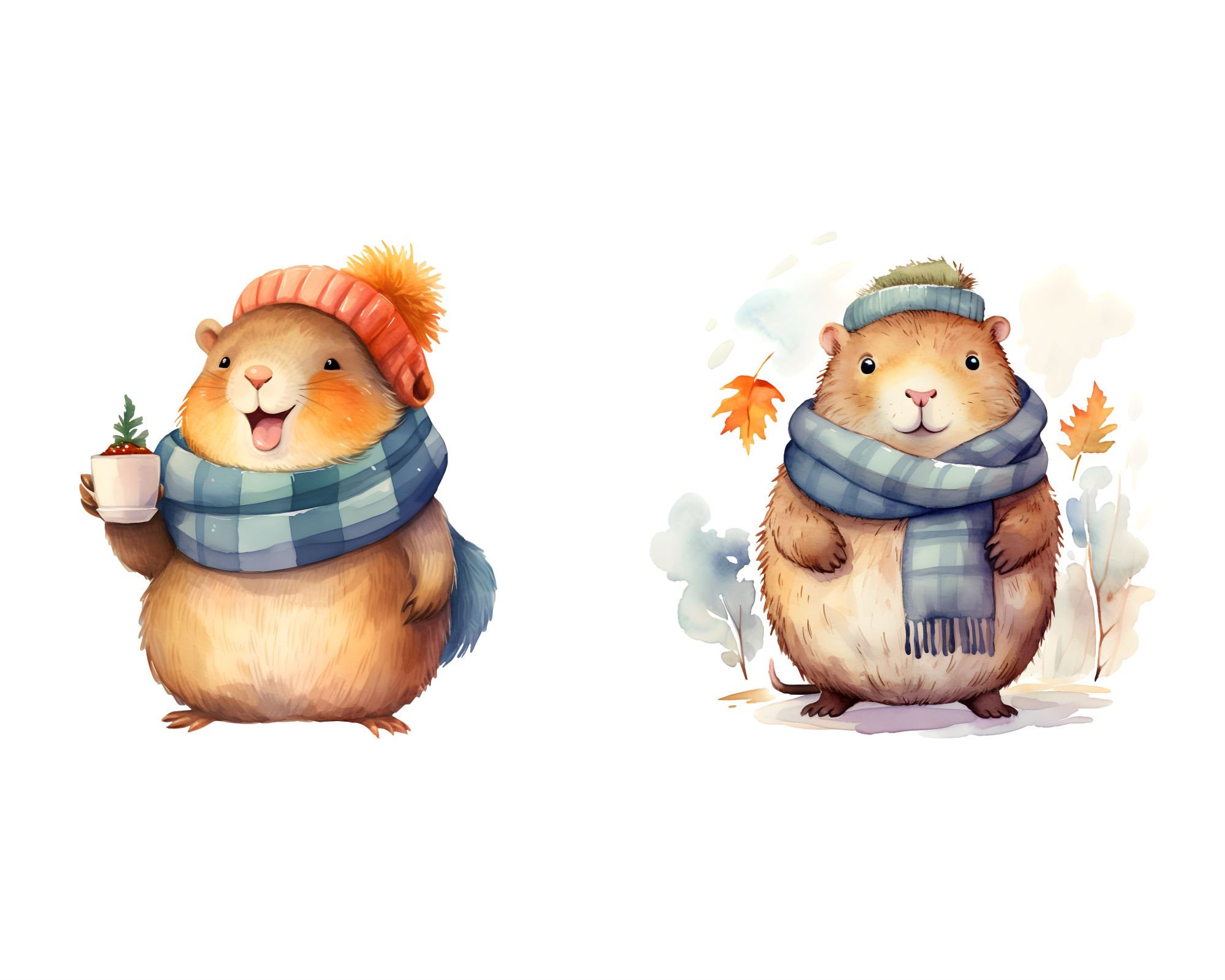 Winter Capybara Clipart, 10 PNG, Winter Clipart, Animal Clipart, Animal ...