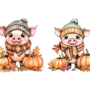 Autumn Pig Clipart, 14 JPG, Cute Fall Clip Art, Paper Crafting, Card ...