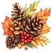 Watercolor Autumn Leaves Clipart: Pine Cones & Berries (JPG Digital ...