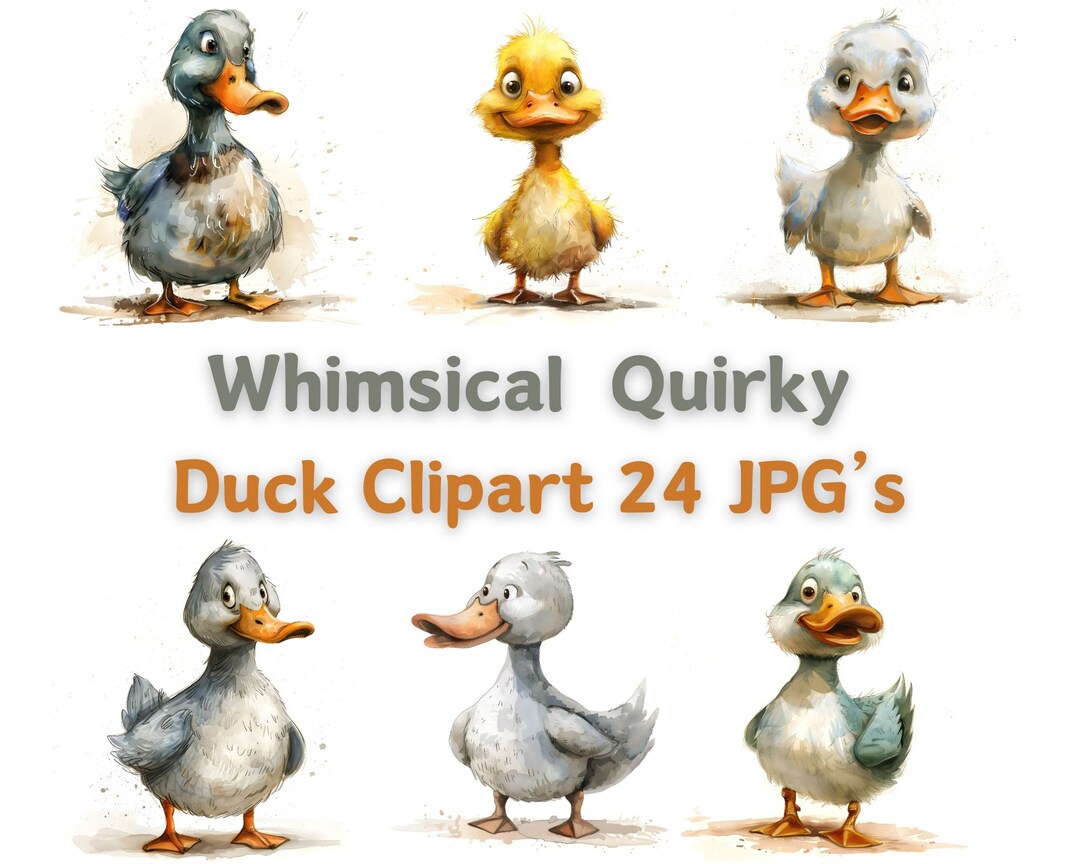 Funny Duck Clipart, 24 High Quality JPG, Whimsical Quirky, Watercolor ...