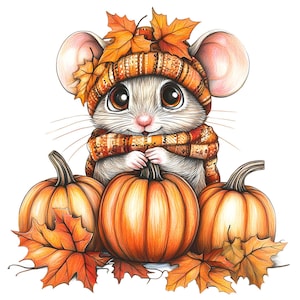 Autumn Mouse Clipart, 14 JPG, Cute Mouse Fall Clip Art, Paper Crafting ...