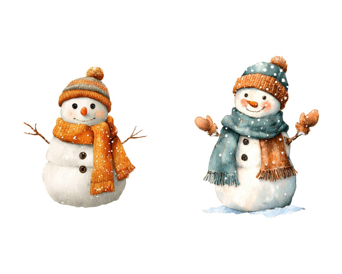 Snowman Watercolor Clipart – Snowman With Hat & Scarf, 16 JPG Files ...