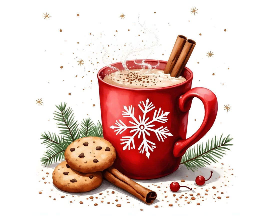 Watercolor Christmas Hot Cocoa Clipart: Red Cup Holiday Beverage ...