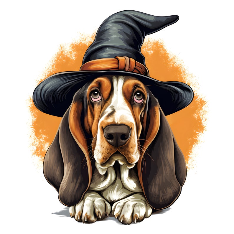 Watercolor Halloween Basset Hound Clipart, Witch Dog Jpgs (commercial ...