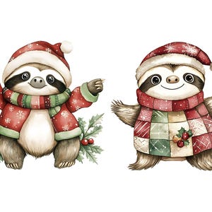 Christmas Sloth Clipart, 14 JPG, Whimsical Xmas Clip Art, Paper Crafts ...